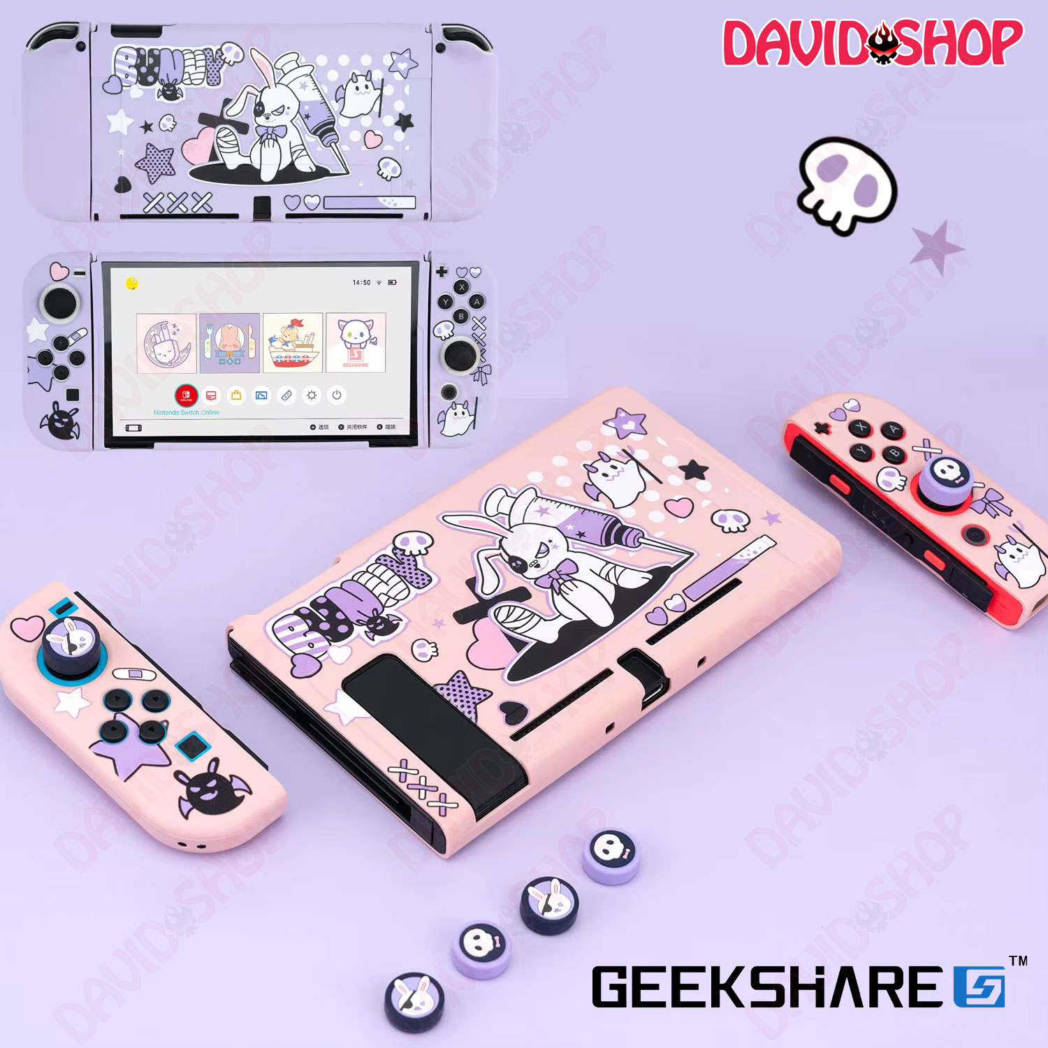 Ốp lưng + bọc case Joy-Con & Núm bọc analog Thỏ Bunny (GeekShare) - Nintendo Switch OLED, V1, V2 ...